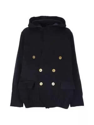 Sacai Double-breasted Hooded Coat - Blue