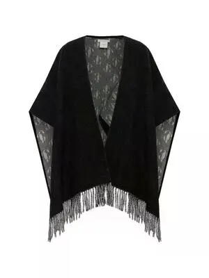 JIMMY CHOO Monogram-pattern Fringed Poncho - Black