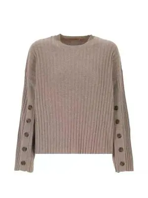 PUROTATTO Ribbed-knit Button-sleeve Sweater