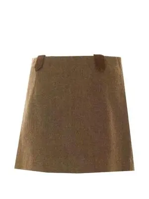 ELEH Herringbone-weave Button-detail Mini Skirt