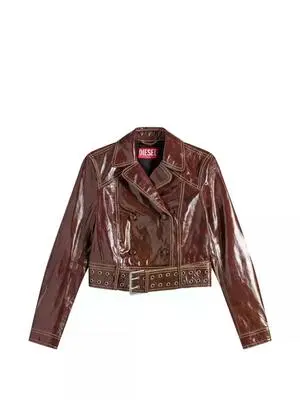 DIESEL® Patent Leather Jacket With Large Belt - Brown