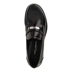 Dolce & Gabbana Logo Plate Leather Loafers
