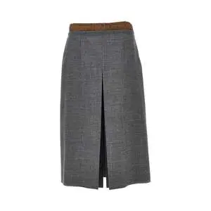 Prada Wool Midi Skirt With Underskirt - Grey