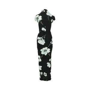 Alaïa Sakura Print Draped Long Dress