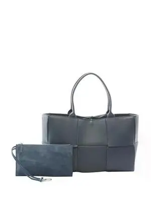 Bottega Veneta 2012-2026 Medium Grained Calfskin Maxi Intrecciato Arco Tote Bag - Blue