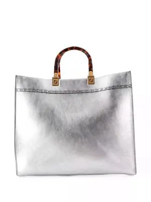 Fendi Sunshine Shopper Leather Medium Tote Bag - Silver