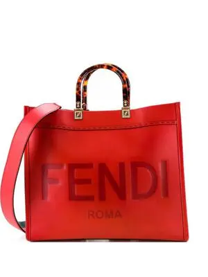Fendi Sunshine Shopper Leather Medium Tote Bag - Red