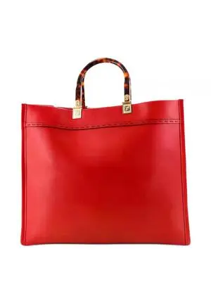 Fendi Sunshine Shopper Leather Medium Tote Bag - Red