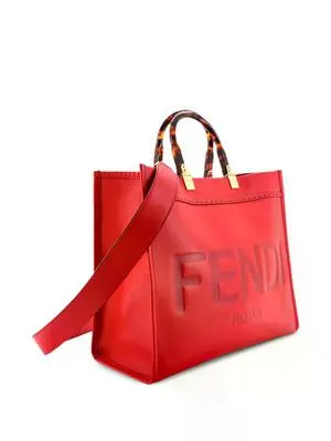 Fendi Sunshine Shopper Leather Medium Tote Bag - Red