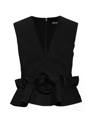 ROTATE BY BIRGER CHRISTENSEN V-neck Flower Top - Black