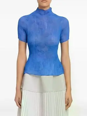 Issey Miyake Plissé-effect High-neck T-shirt - Blue