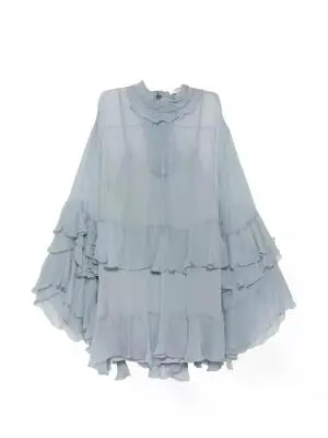 Chloé Ruffled Silk Mini Dress - Blue
