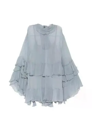 Chloé Ruffled Silk Mini Dress - Blue
