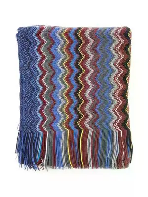 Missoni Zigzag-knit Fringed Scarf - Blue