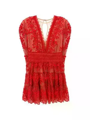 BRONX AND BRONCO Lace-embroidered Ruffled Mini Dress