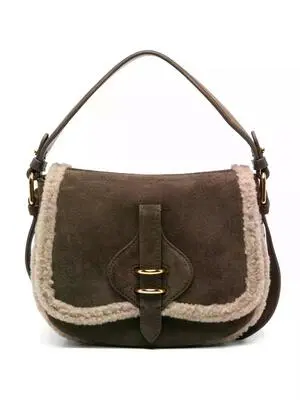 COCCINELLE Shearling-trim Suede Shoulder Bag