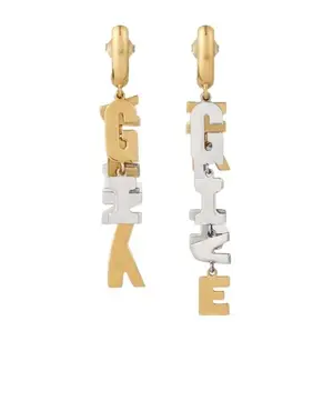 Givenchy Letters Asymmetric Earrings In Metal - Yellow