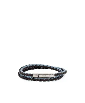 TOD'S Logo Engraved Braided Leather Bracelet - Black