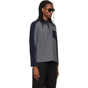 Thom Browne Gray Navy Blue Oversized Colorblock Rugby Polo Shirt