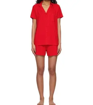 SKIMS Elastic Ribbed Knitted Pajama Set - Red