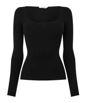 Balenciaga Long-sleeve Ribbed Scoop Neck Top