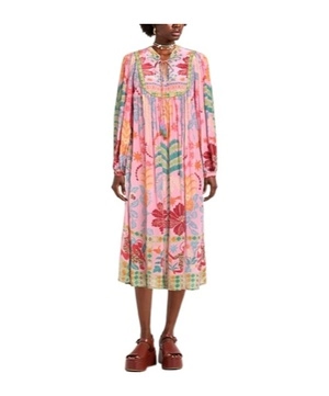 Farm Rio Printed Waist-cinching Long Dress