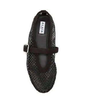Alaïa Fishnet Embellished Ballet Flat - Anthracite Brown