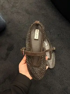 Alaïa Alaïa Fishnet Embellished Ballet Flat Brown