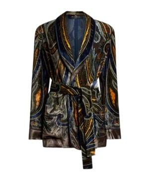 Etro Velvet Jacket With Belt And Paisley Motif - Multicolor