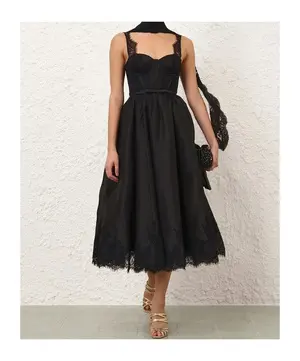 Zimmermann Valiant Lace Trim Midi Dress - Black