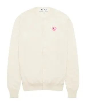 Play Comme Des Garcon Heart-patterned Crew-neck Cardigan - Natural