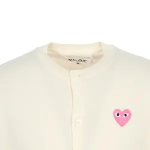 Play Comme Des Garcon Heart-patterned Crew-neck Cardigan - Natural