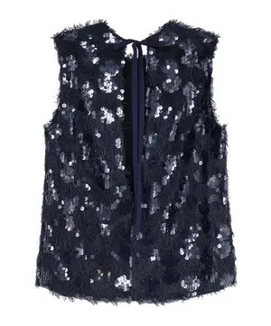 SEMICOUTURE Sequinned Fringe Sleeveless Top - Black