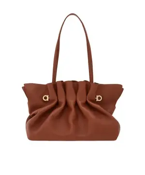 FERRAGAMO Soft Leather Shoulder Bag - Cognac