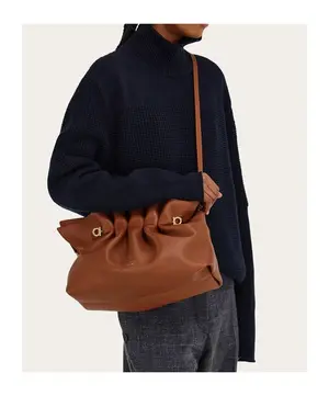 FERRAGAMO Soft Leather Shoulder Bag - Cognac