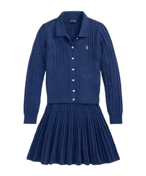 Polo Ralph Lauren Long-sleeve Knit Cardigan And Skirt Two-piece Set - Navy