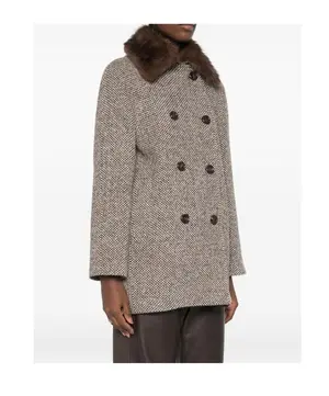 Liu Jo Herringbone Faux-fur Collar Coat