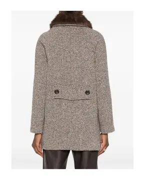 Liu Jo Herringbone Faux-fur Collar Coat