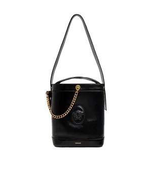 Versace Pivot Small Leather Bucket Bag - Black