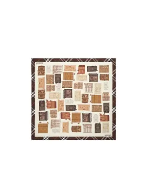 Burberry Storefront-print Silk Scarf Treacle Brown