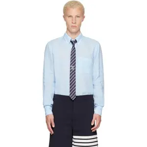 Thom Browne 4-bar Linen Shirt - Light Blue