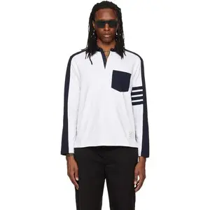 Thom Browne Navy Blue Oversized Colorblock Rugby Polo Shirt