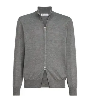 Brunello Cucinelli Cashmere-silk Zip-up Cardigan - Grey