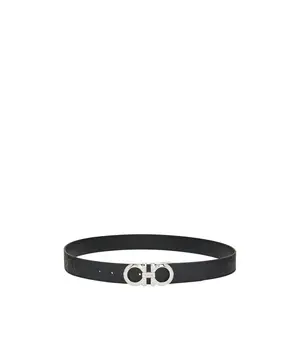 FERRAGAMO Reversible Gancini Embossed Belt - Black