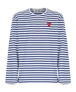 Play Comme Des Garcon Heart-patch Striped Cotton T-shirt - White