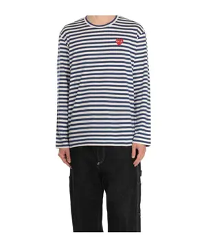Play Comme Des Garcon Heart-patch Striped Cotton T-shirt
