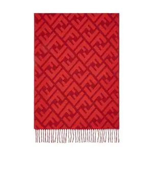 Fendi Ff Monogram Fringed-edge Scarf - Red