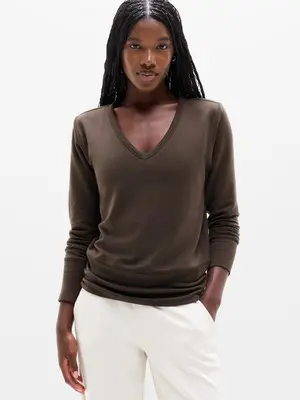 Athleta Coaster Luxe V-neck Sweatshirt - Truffle