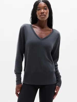 Athleta Coaster Luxe V-neck Sweatshirt - Ash