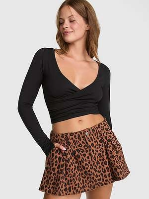Pink Relay™ Long-sleeve Cropped Wrap Top - Black